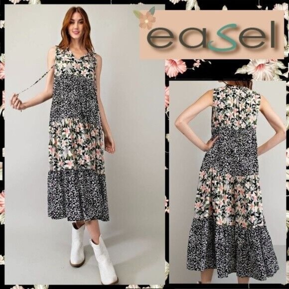 easel | Dresses | Easel Floral Animal Print Oversized Flowy Midi Maxi ...